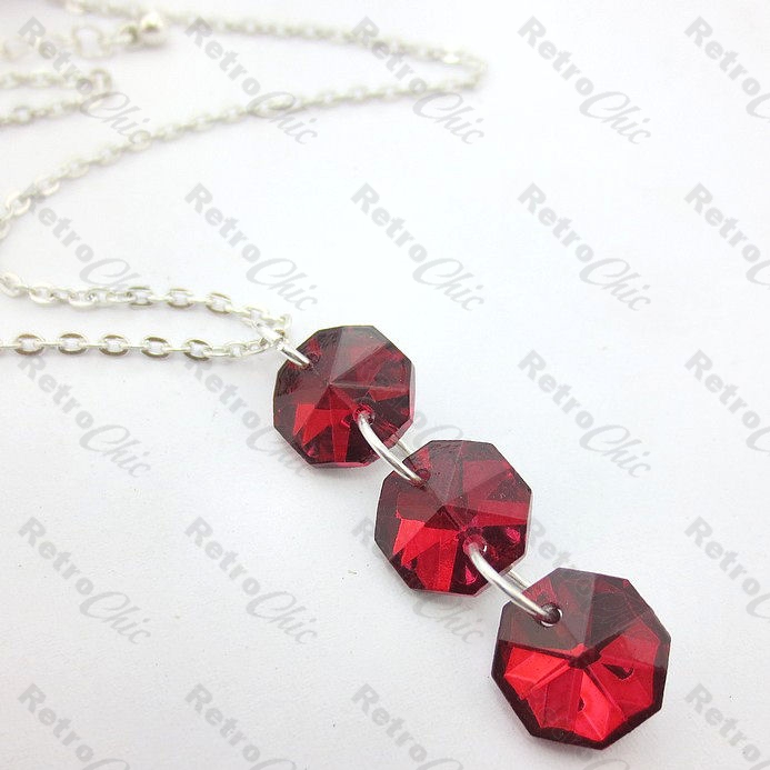 RED CRYSTAL jewellery SET earrings NECKLACE silver fashion pendant ...