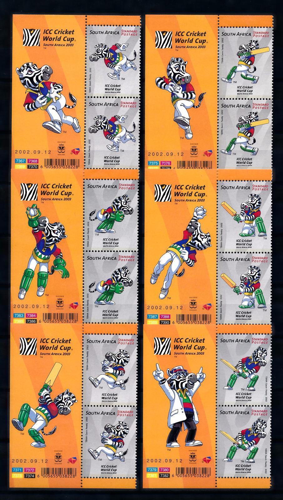 [58048] South Africa 2002 Sports ICC Cricket World Cup zebra MNH | eBay