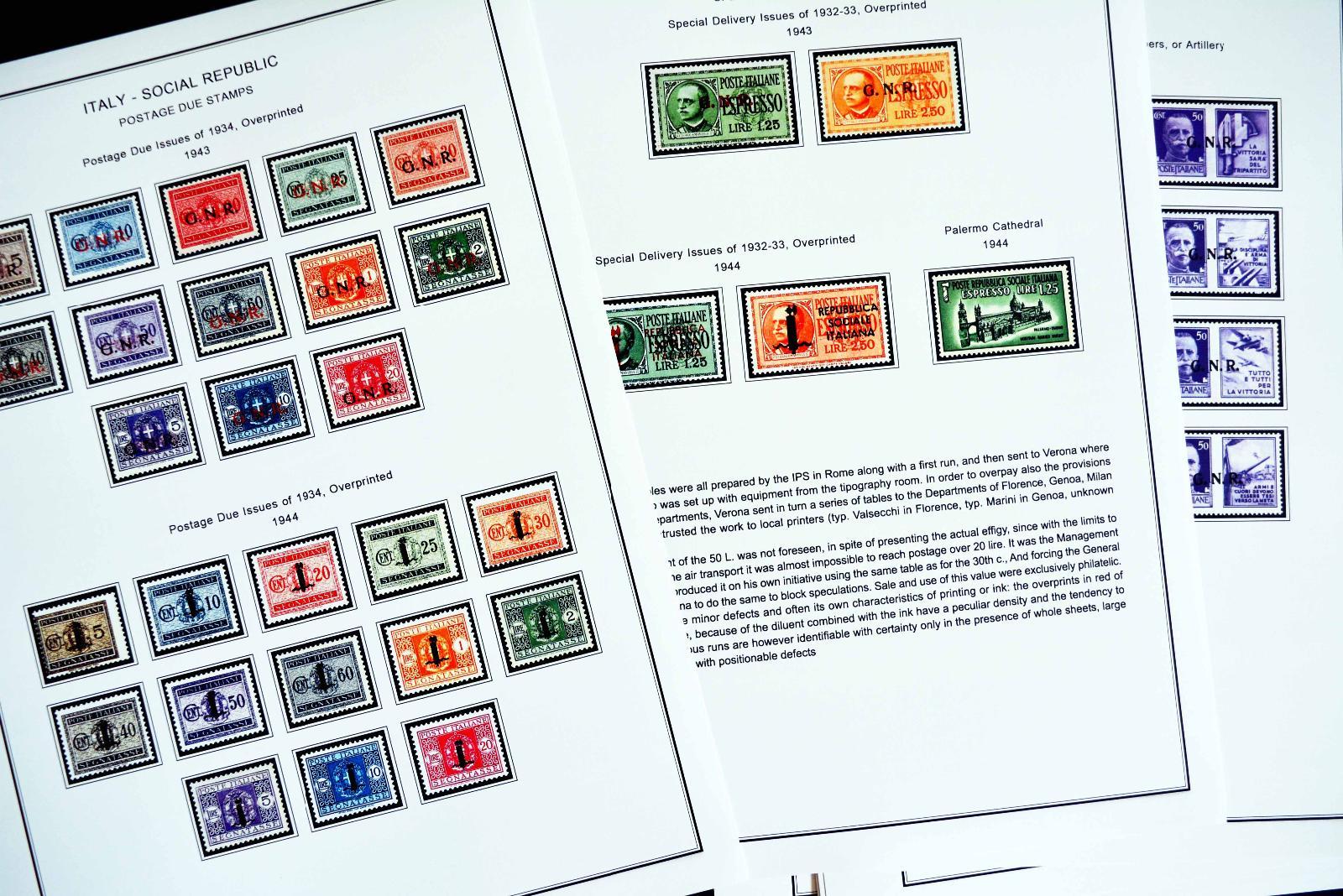 COLOR PRINTED ITALY RSI + AMG 1943-1947 STAMP ALBUM PAGES (18 ...
