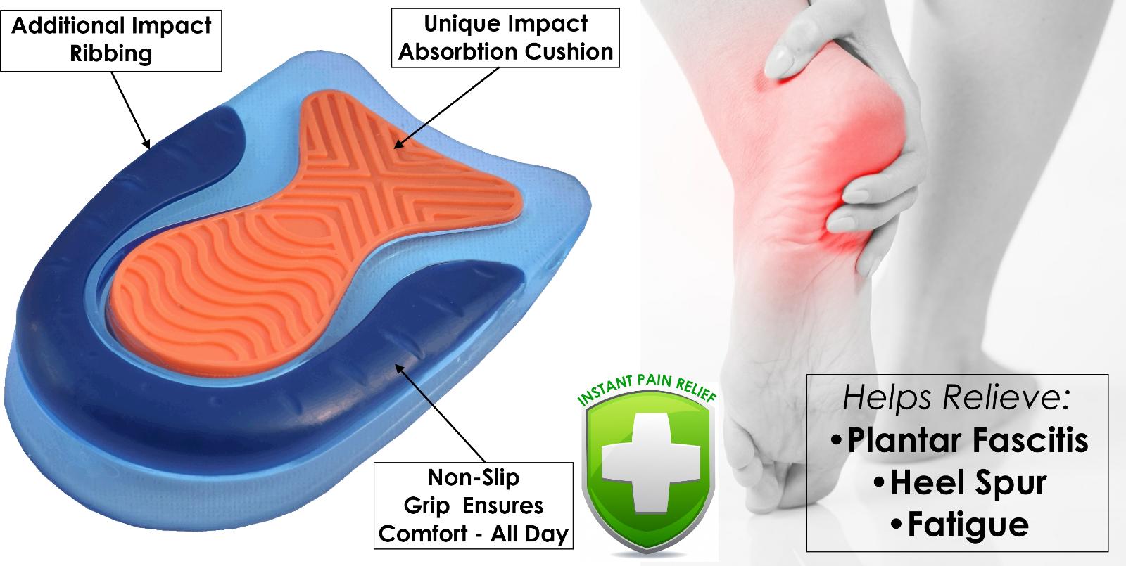 Gel Shoe Inserts Insoles Orthotic Arch Support Foot Heel Cups Plantar ...